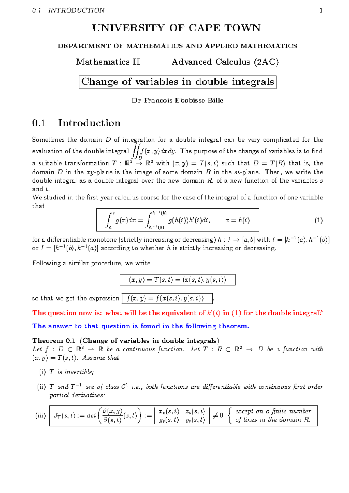 Multiple Integrals-III - 0. INTRODUCTION 1 UNIVERSITY OF CAPE TOWN ...