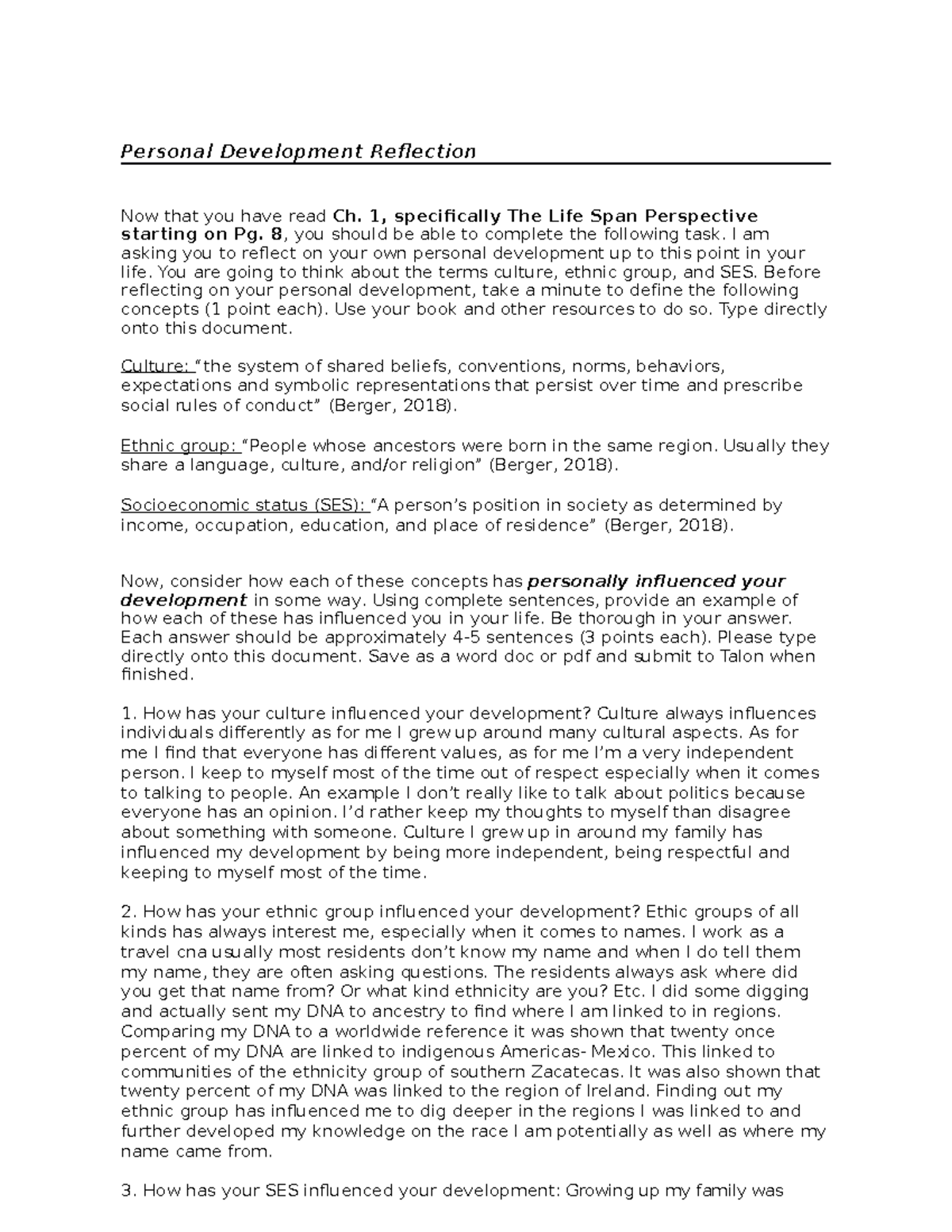 Personal Development Reflection - 1, specifically The Life Span ...