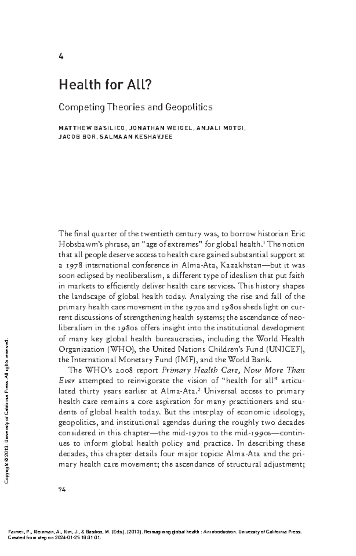 Health for All Competing Theories and Geopolitics - 74 The final ...