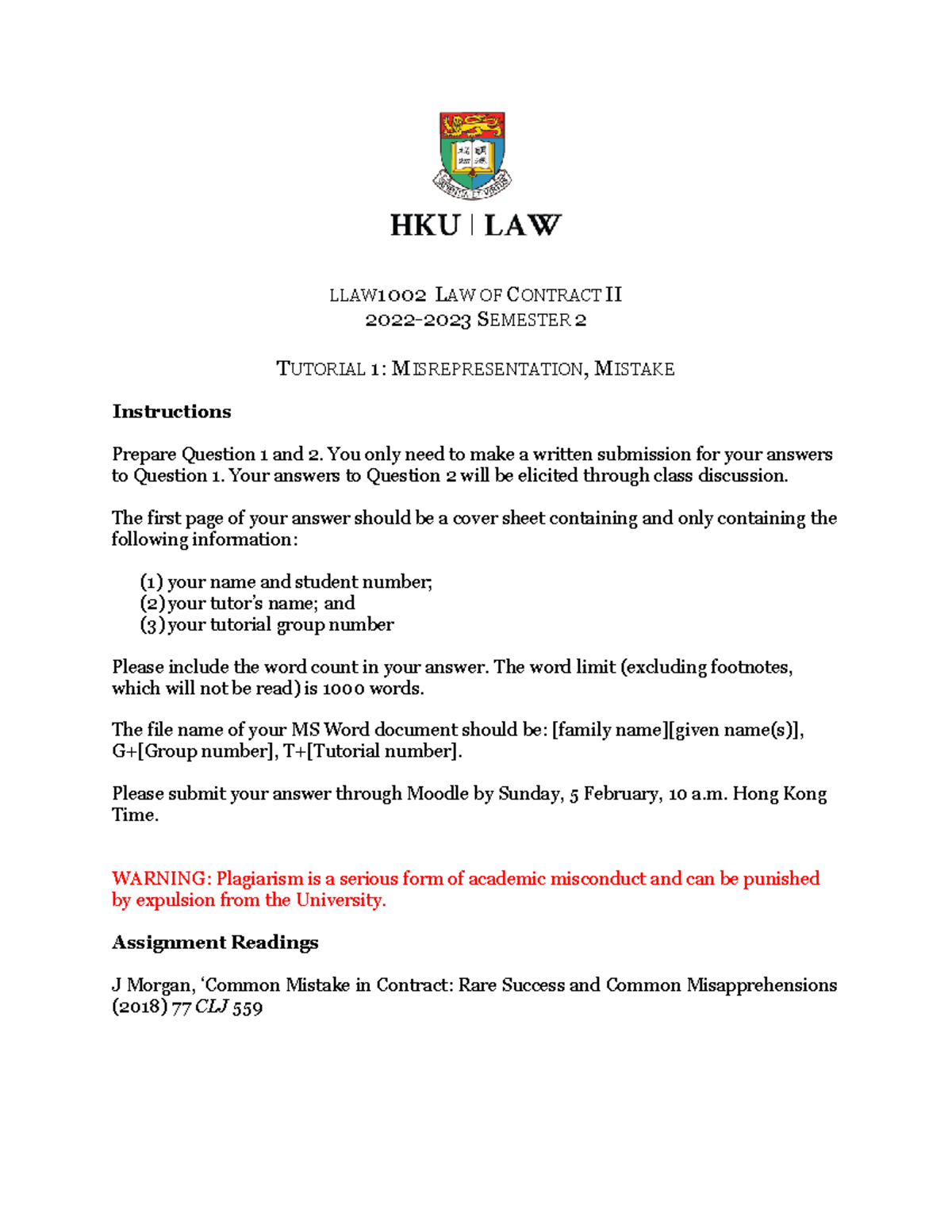 LLAW1002 Tutorial 1 Sem 2 - LLAW 1002 LAW OF CONTRACT II 2022-2023 SEMESTER 2 TUTORIAL 1: - Studocu