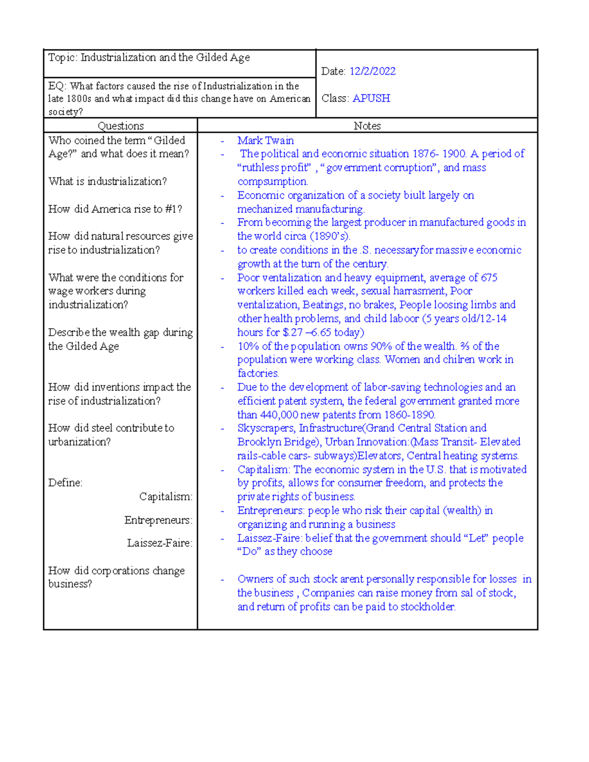 Industrialization Focused Notes - Topic: Industrialization and the ...