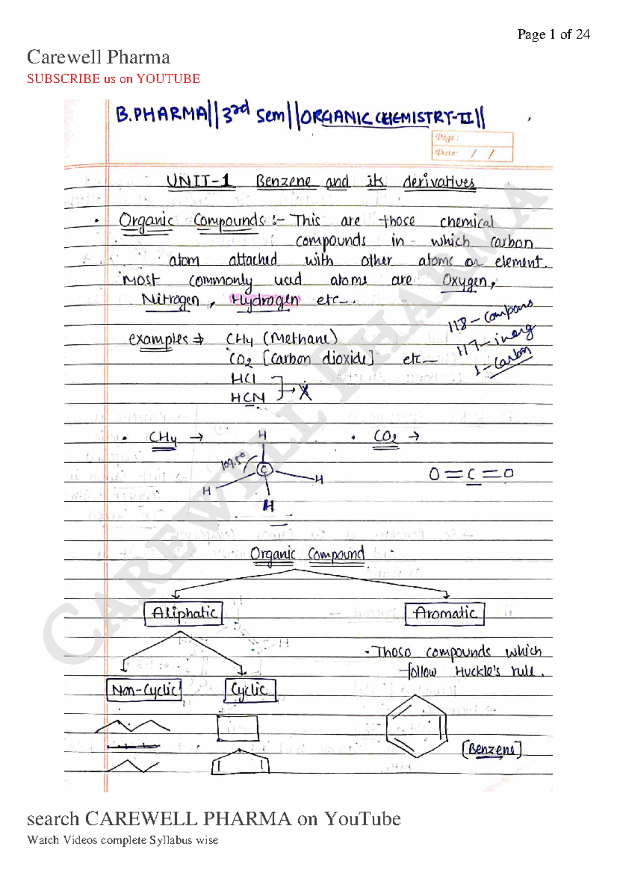 Unit 1, Benzene and it's derivatives, POC 2, Carewell pharma 1 - B|3 ...