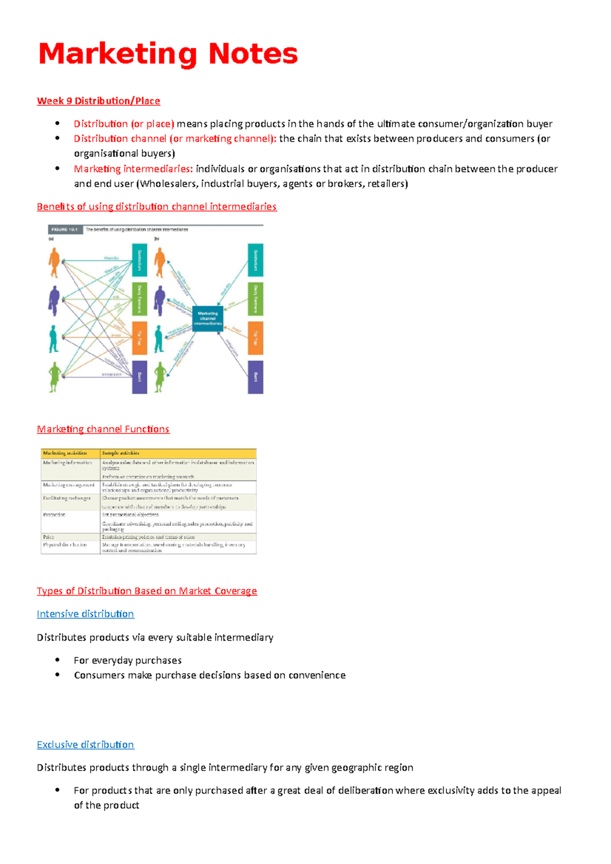 Marketing Notes Week 9 to 12 - Marketing Notes Week 9 Distribution ...