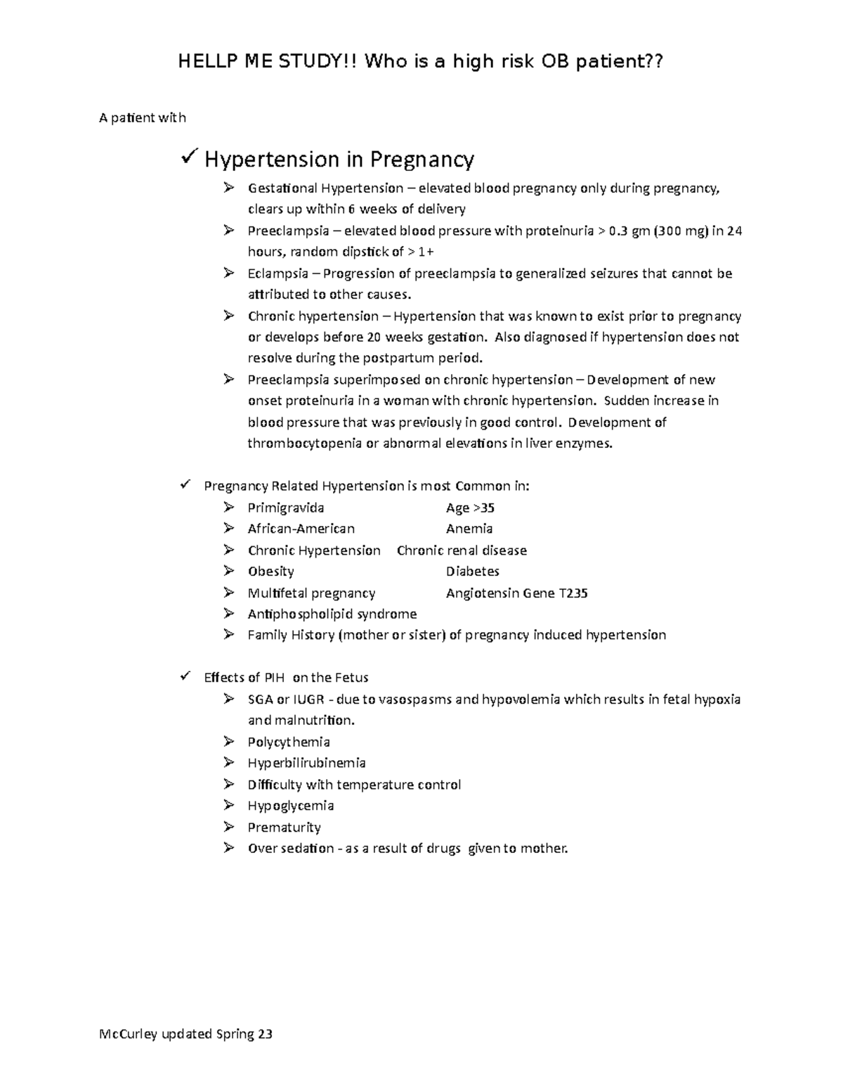 Hellp ME Study Who is a highrisk OB patient Spring 2023 - A patient ...