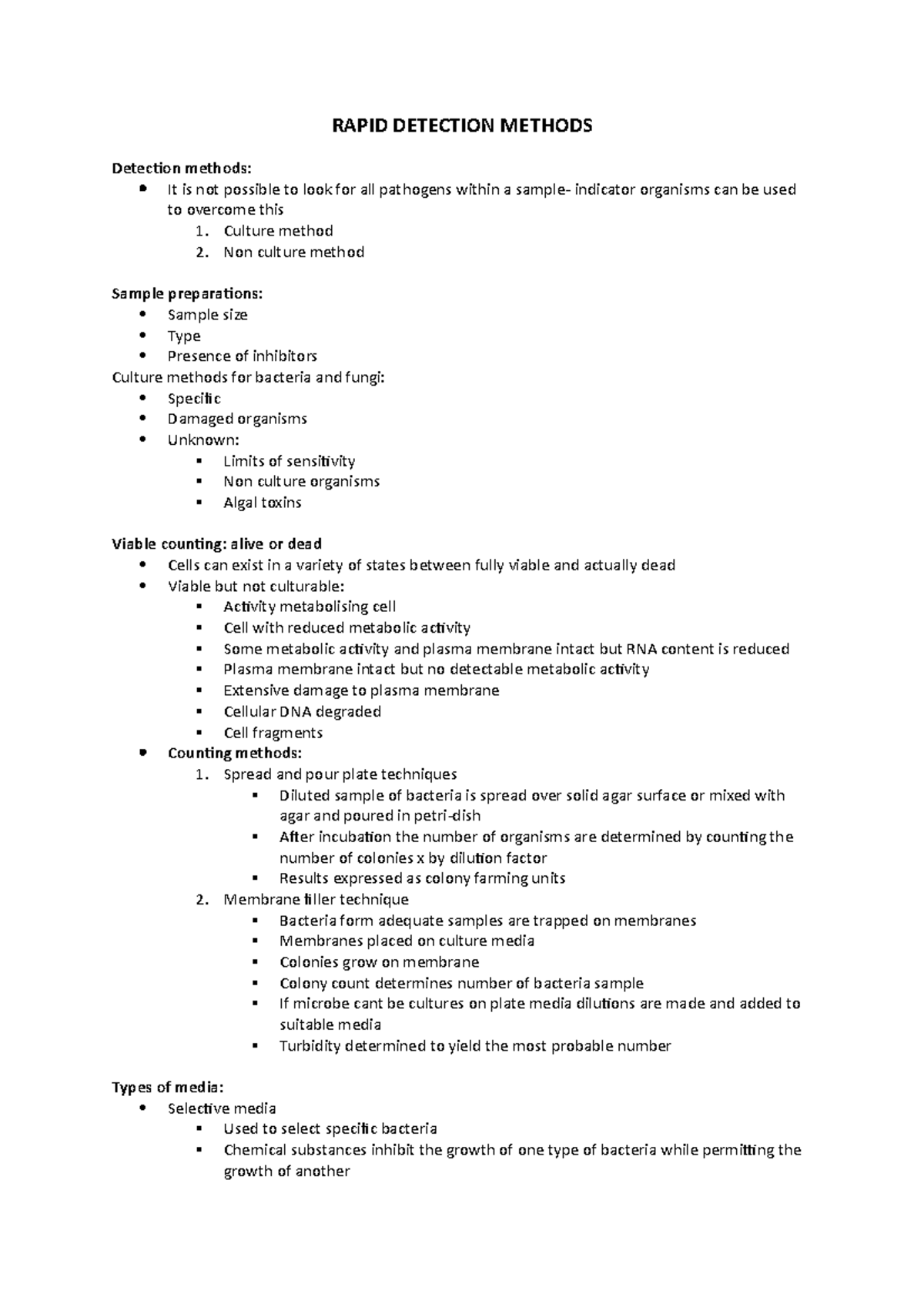 Microbiology - Micro - RAPID DETECTION METHODS Detection methods: It is ...