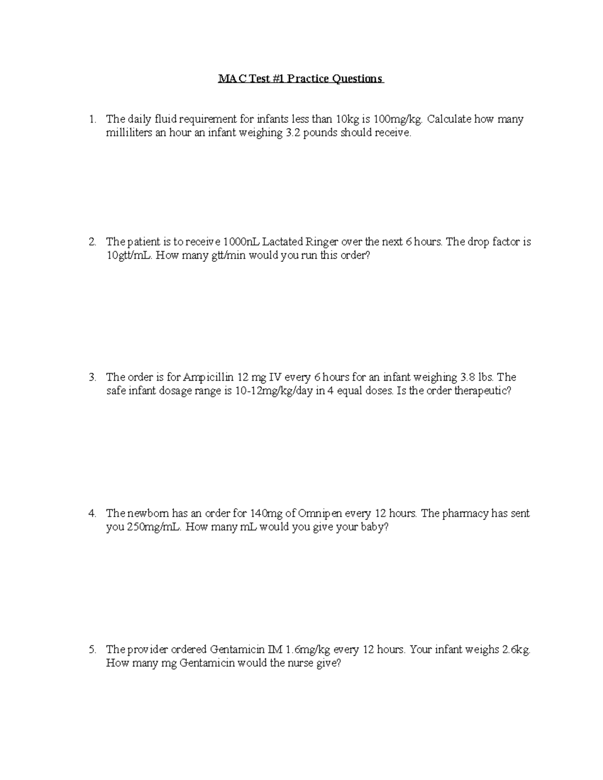 OB MAC Test Quiz #1 Practice Questions - MAC Test #1 Practice Questions ...