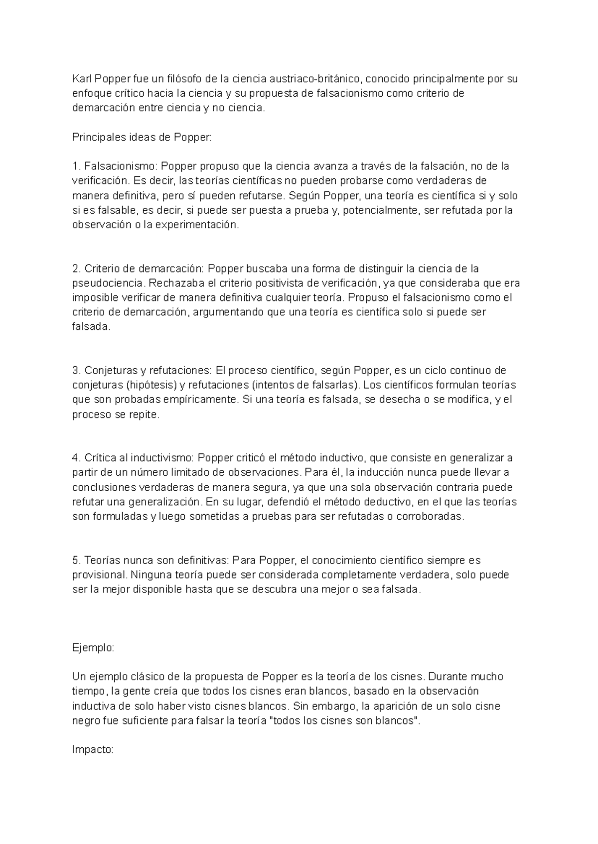 Popper - Principales ideas de Popper: Falsacionismo: Popper propuso que ...