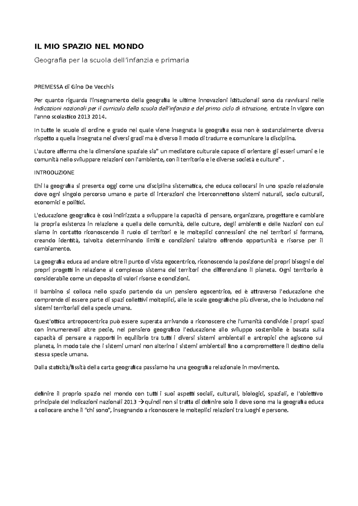 Il mio Spazio nel Mondo - IL MIO SPAZIO NEL MONDO Geografia per la ...