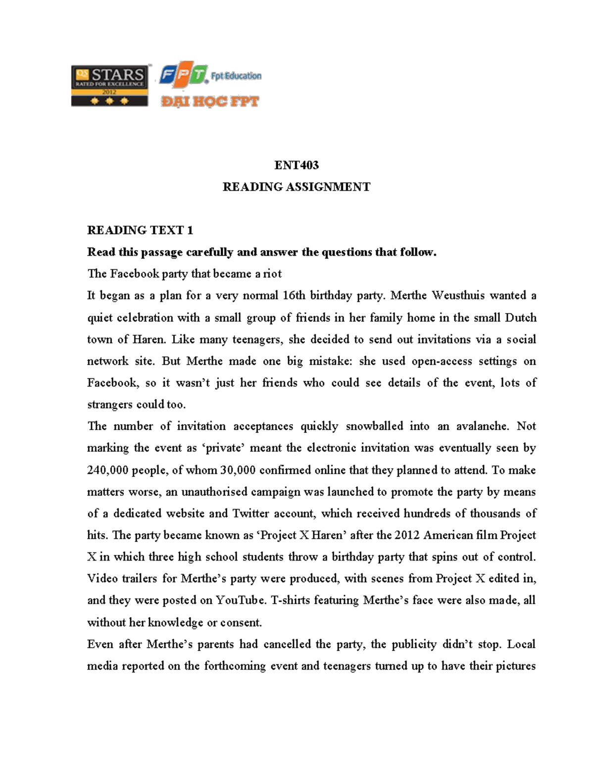 ENT403 Reading assignment - ENT READING ASSIGNMENT READING TEXT 1 Read ...