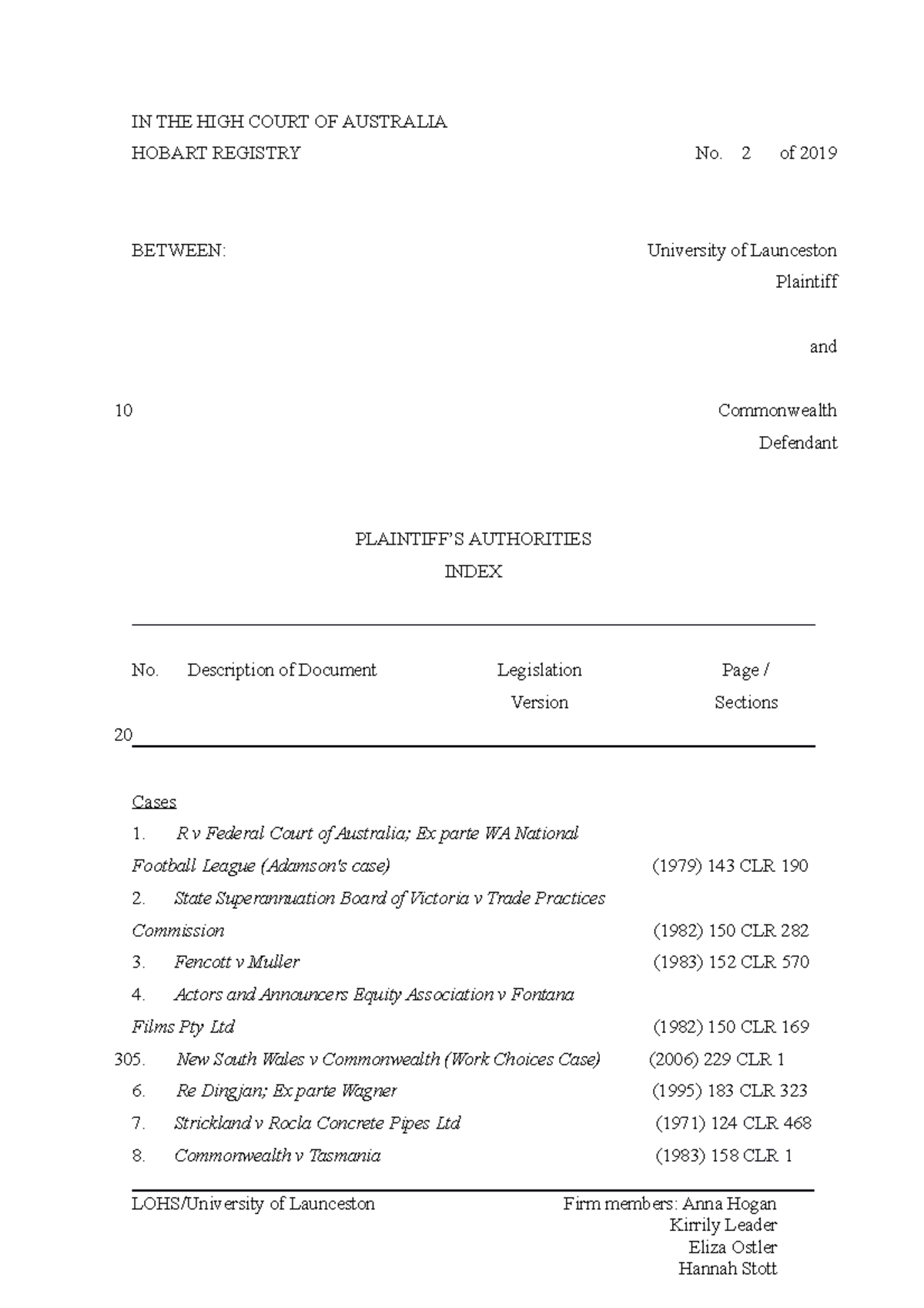 Moot Group Written Submission - IN THE HIGH COURT OF AUSTRALIA HOBART ...