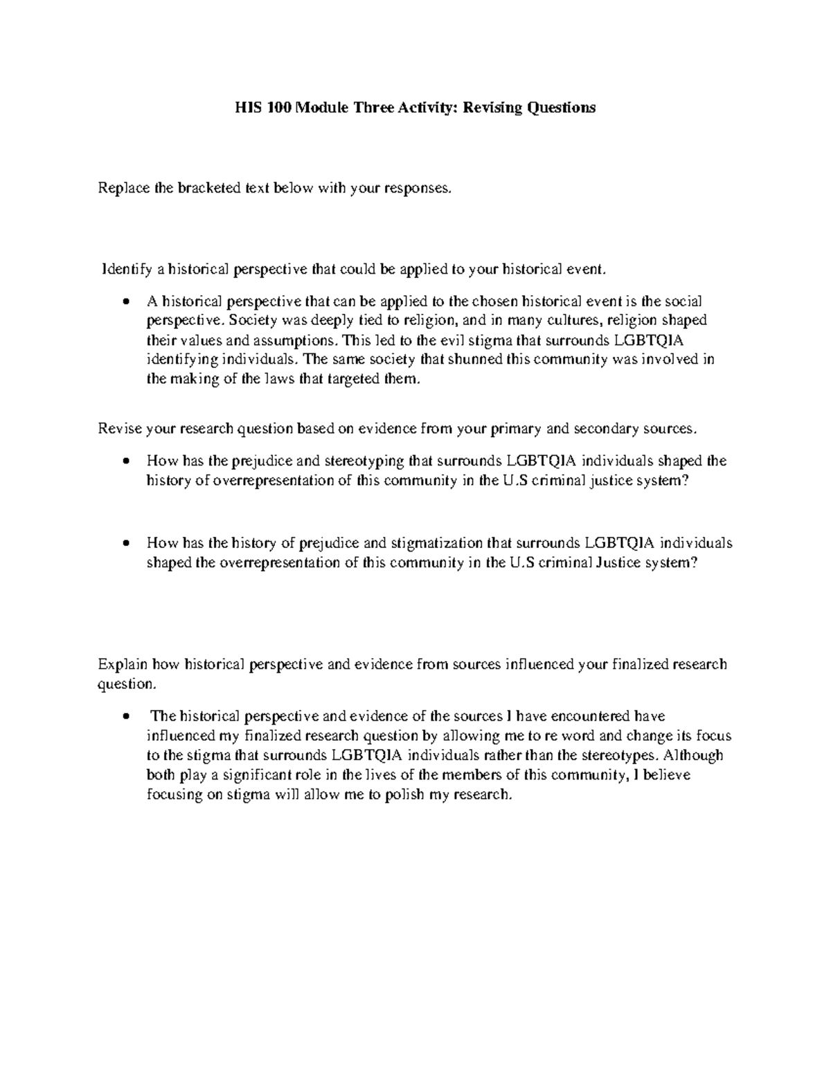Southern New Hampsire University HIS 100 Module Three Activity Revising ...
