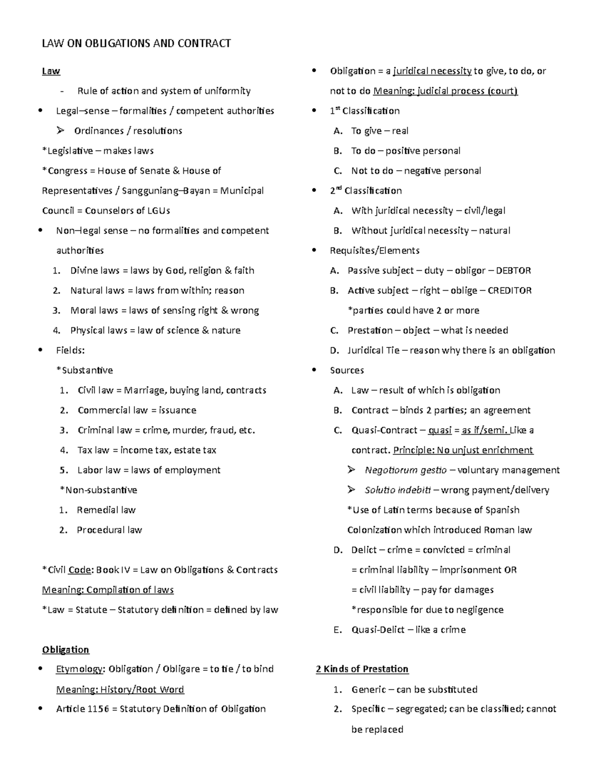 Obligations and Contracts Reviewer - Law - Rule of action and system of ...