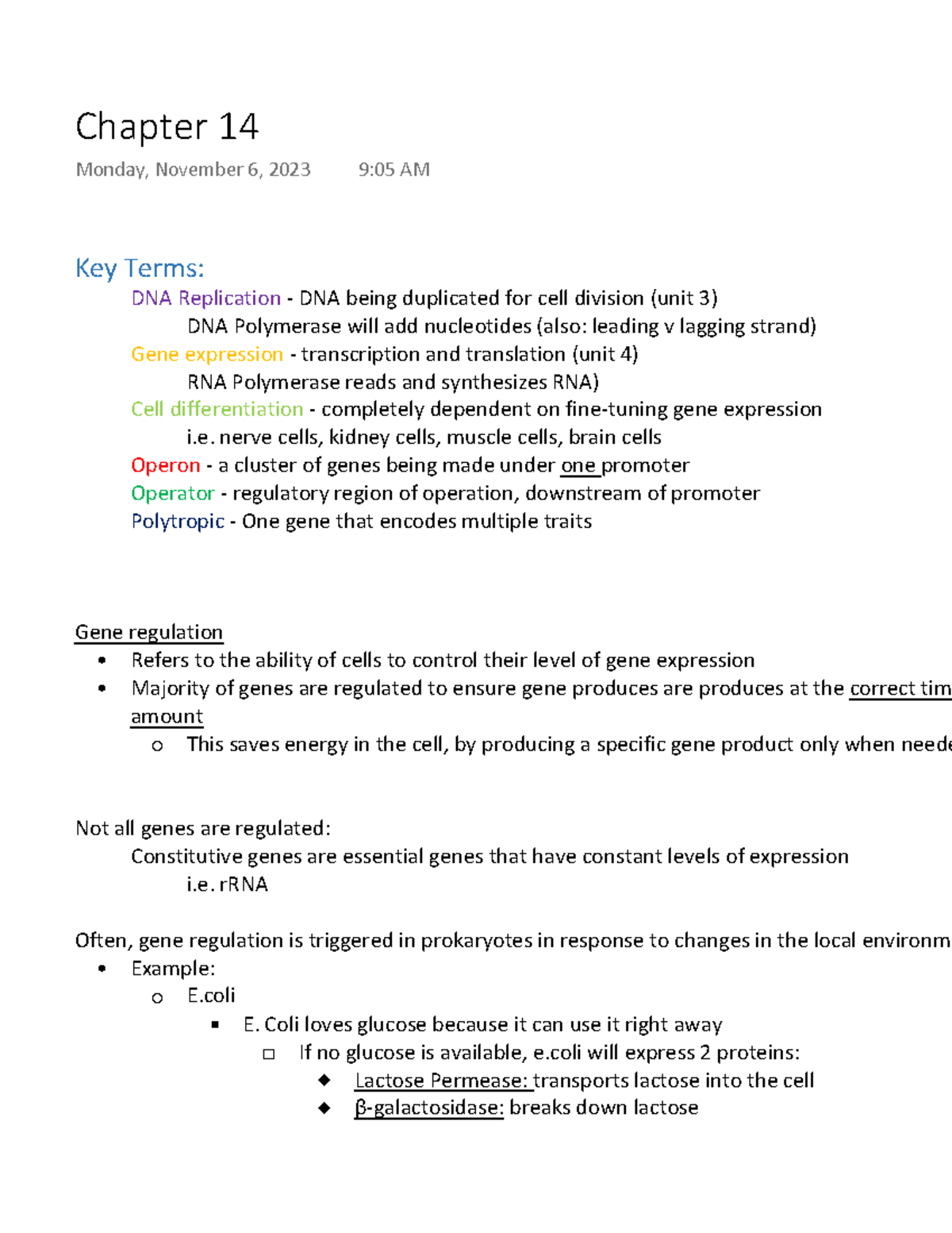 Chapter 14 Notes - Key Terms: DNA Replication - DNA being duplicated ...