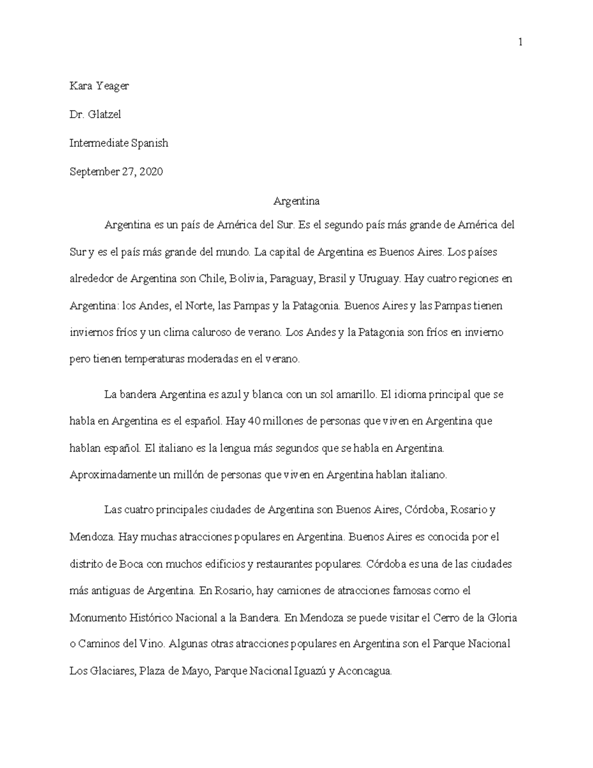 Argentina SPAN Essay - SPAN3020 - Clemson - Studocu