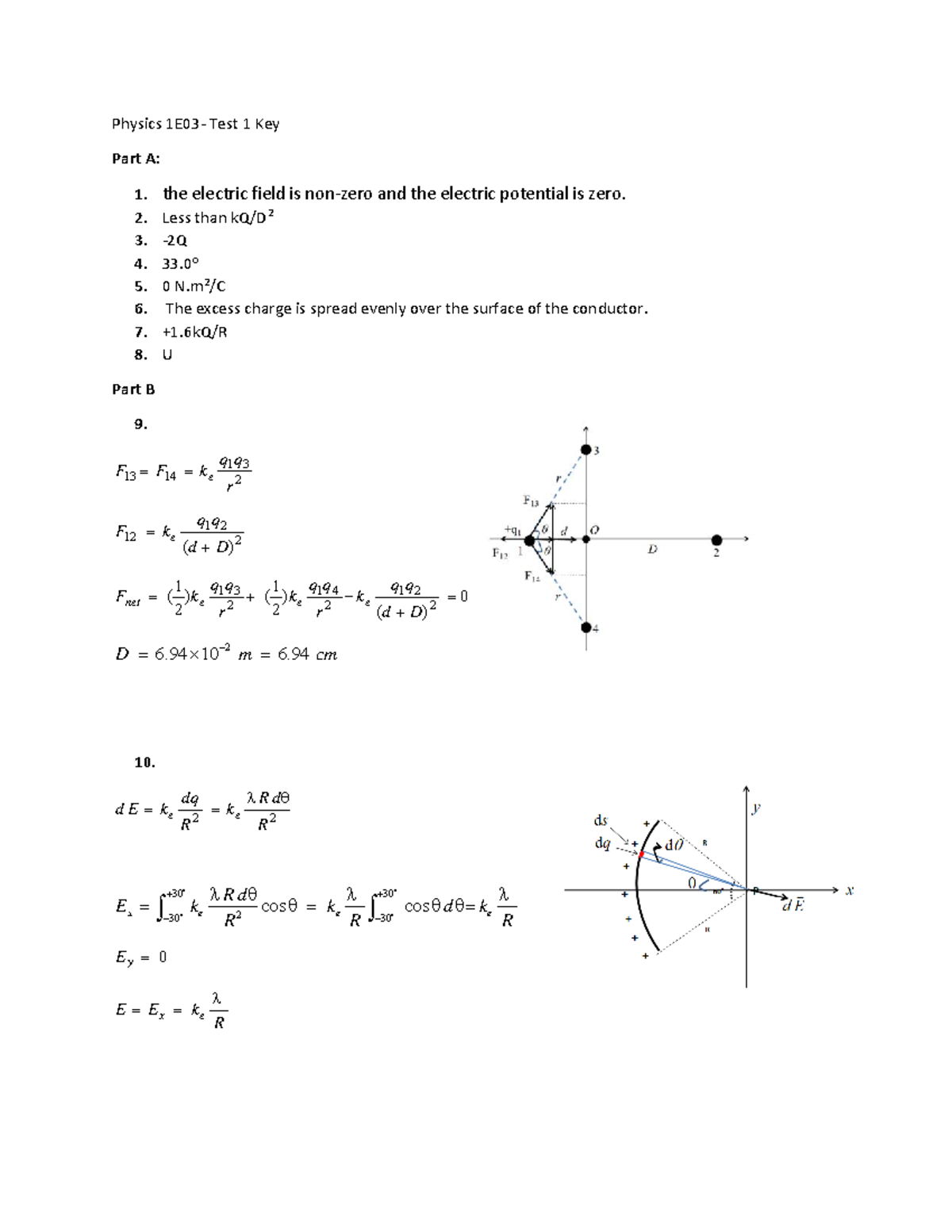 Physics 1E03 Test1 Key - Physics Test 1 Key Part A: the electric field ...