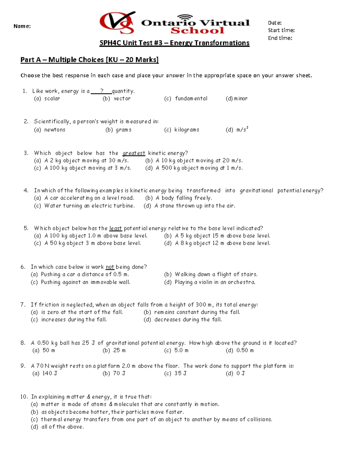 1586809181-SPH4C Unit Test 3 - SPH4C Unit Test # 3 – Energy ...
