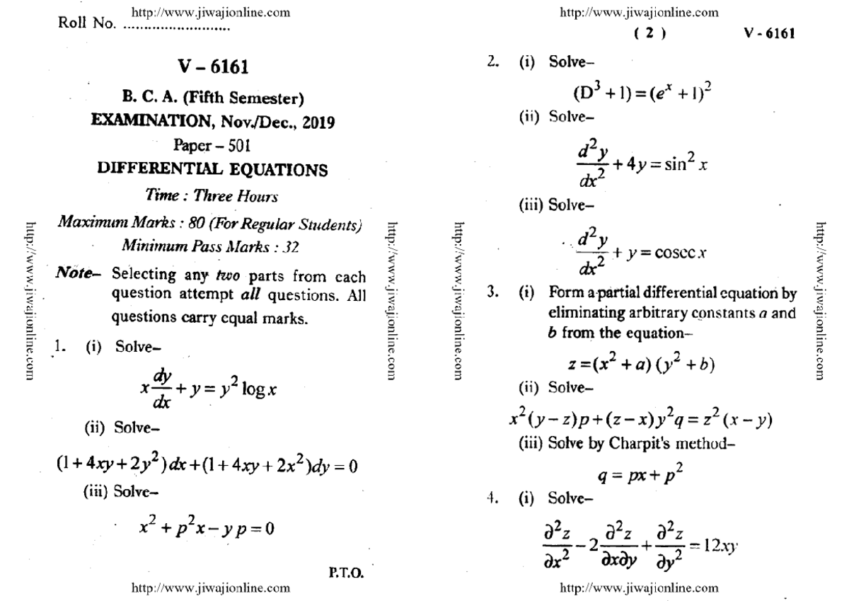 Bca 5 sem differential equations v 6161 dec 2019 - Economics I - Studocu
