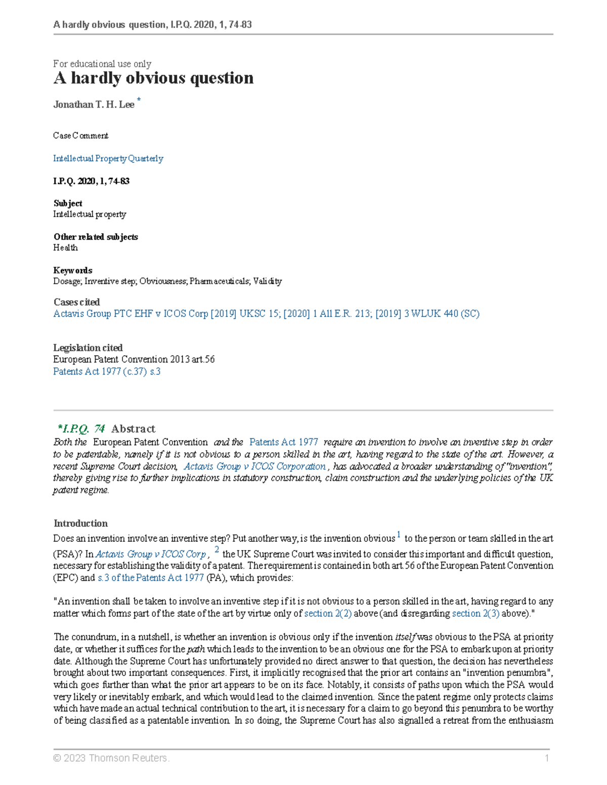 A hardly obvious question - For educational use only A hardly obvious ...