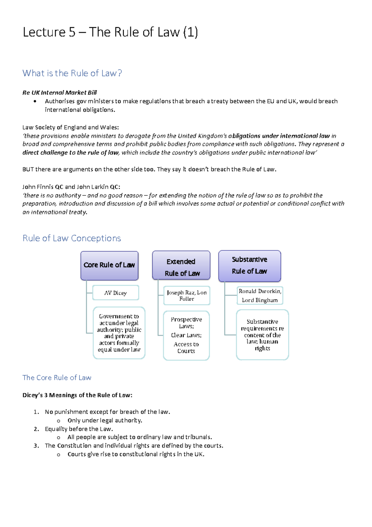 Lecture 5 notes The Rule of Law - Lecture 5 3 The Rule of Law (1) What ...
