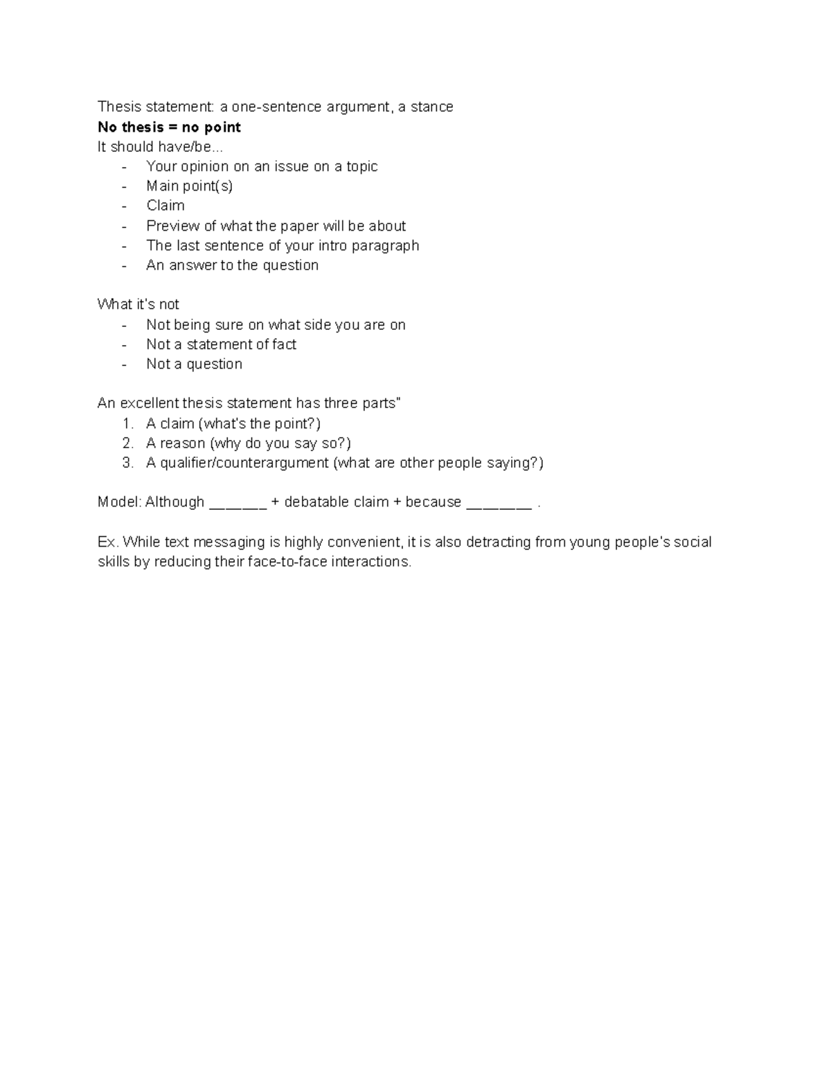 Thesis statement - .. - Your opinion on an issue on a topic - Main ...