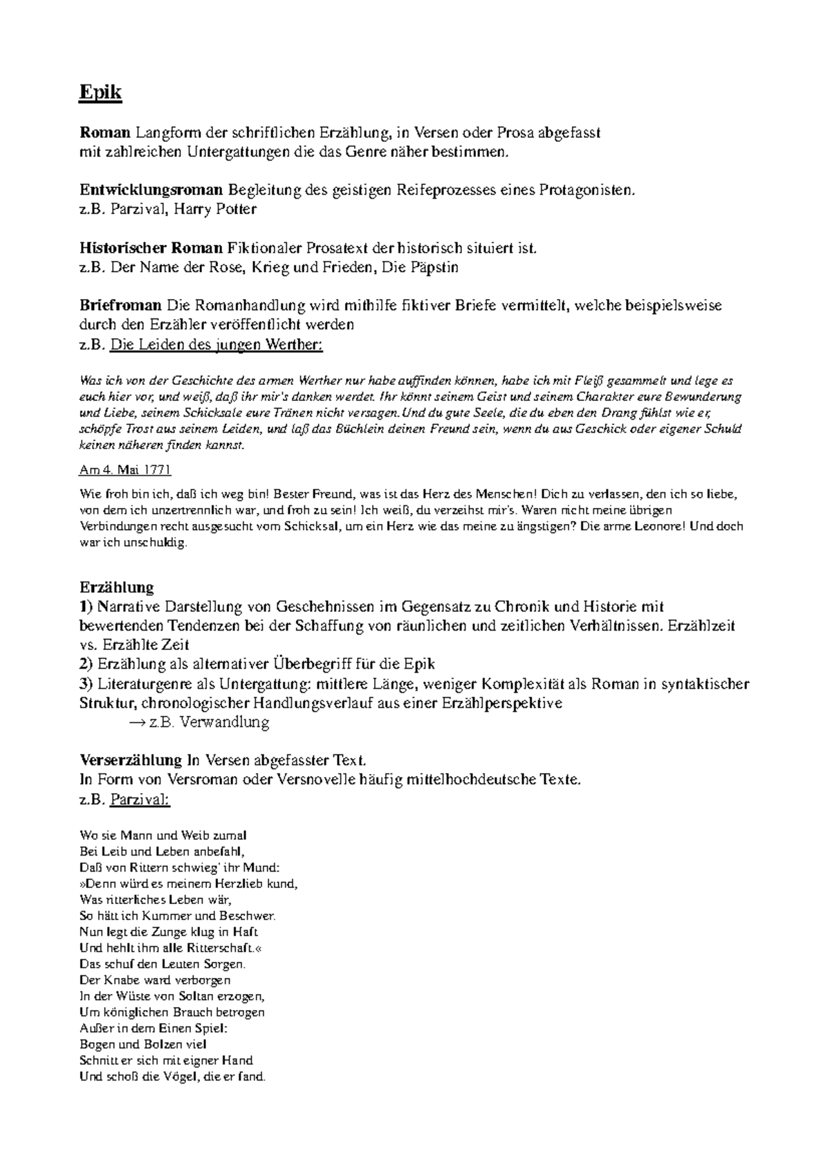 Textsorten Epik, Lyrik, Dramatik - Epik Roman Langform der ...