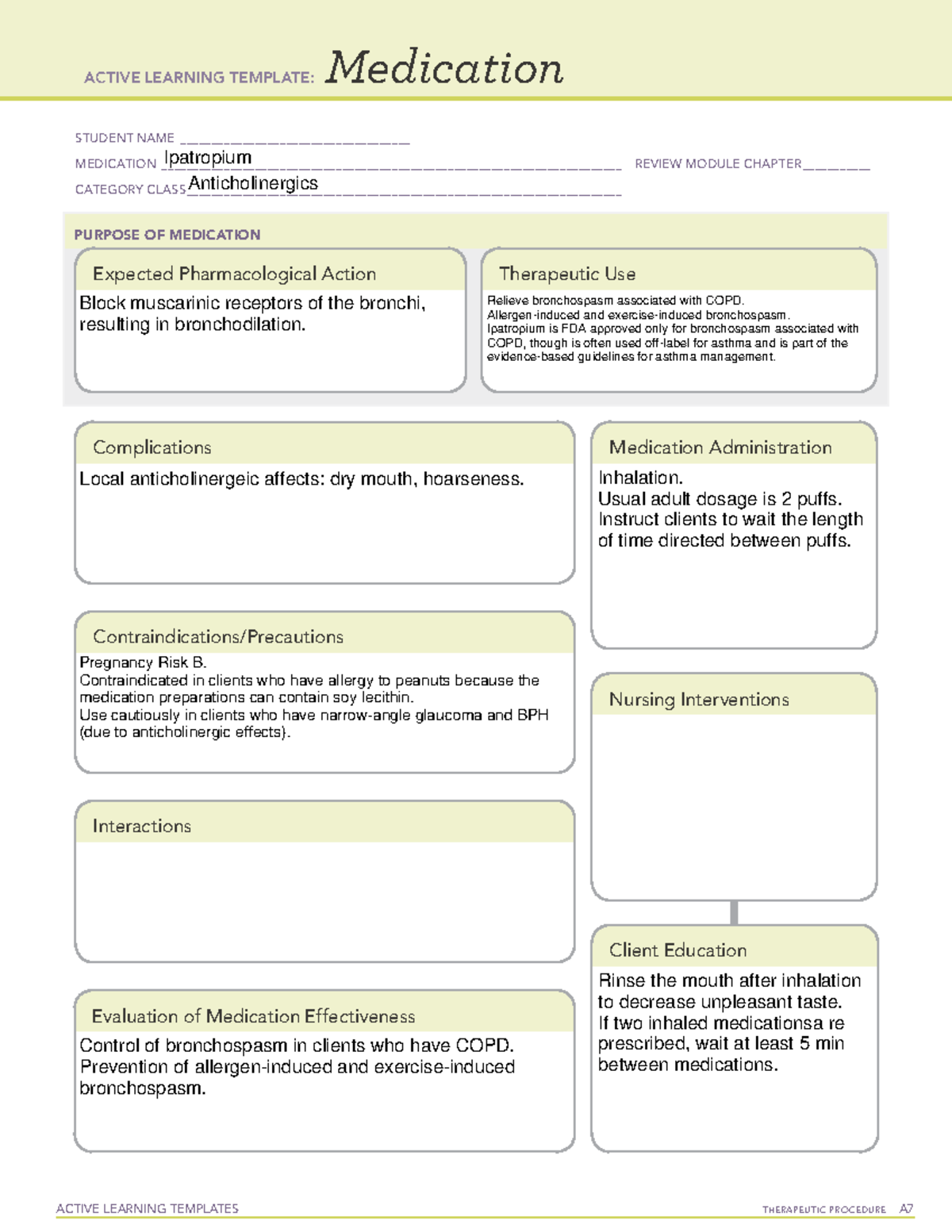 ATI Medication Ipatropium - ACTIVE LEARNING TEMPLATES THERAPEUTIC ...