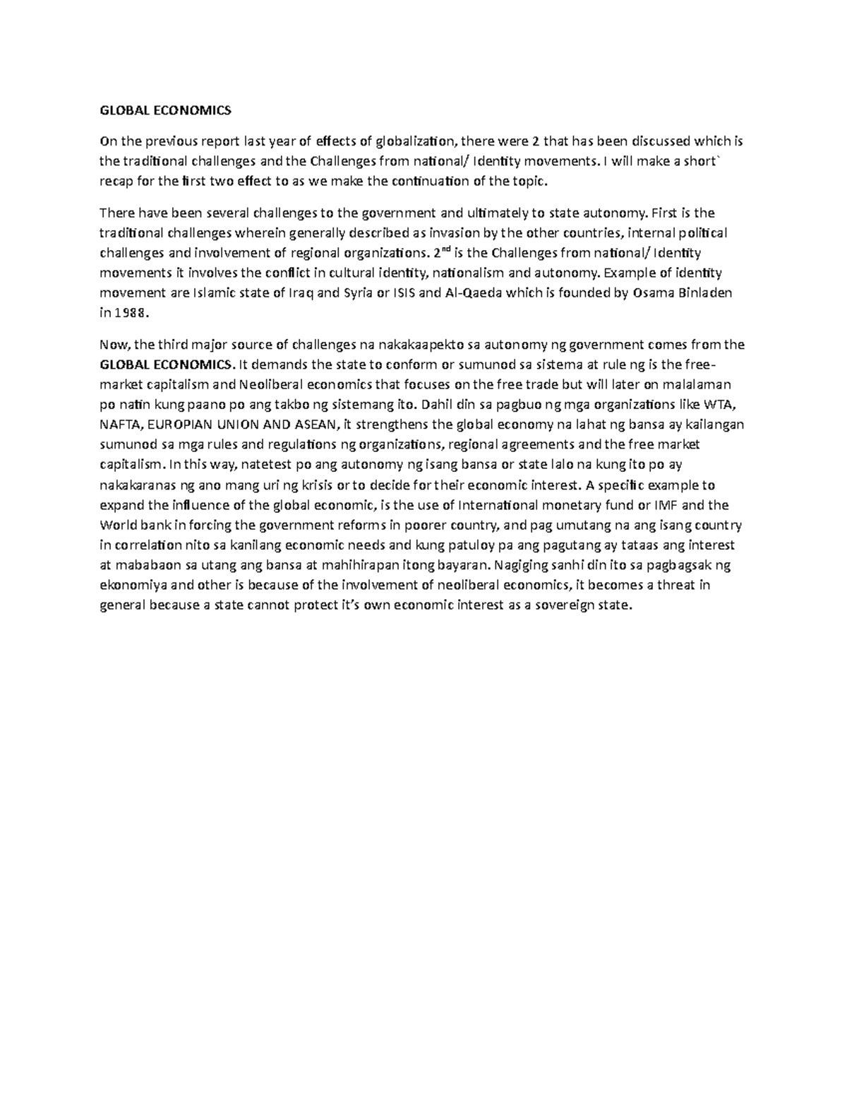 Inbound 612806539199224820 - GLOBAL ECONOMICS On the previous report ...