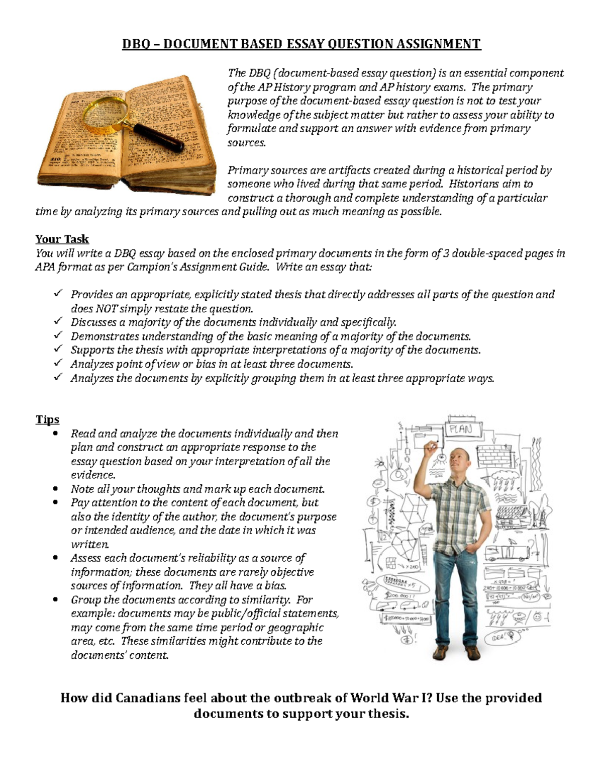 DBQ #1 - Assignment Sheet - DBQ – DOCUMENT BASED ESSAY QUESTION ...