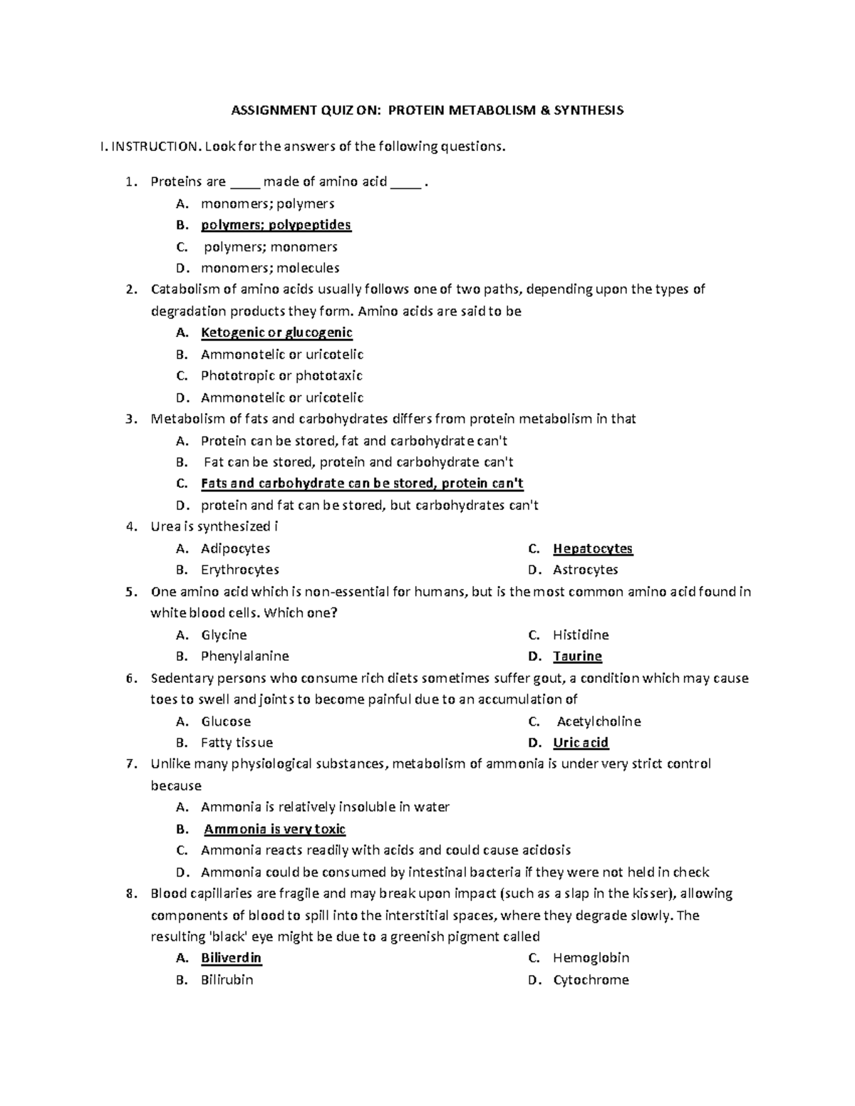 Assignment-QUIZ-ON- Protein- Metabolism- Synthesis 1(PRELIMS ...