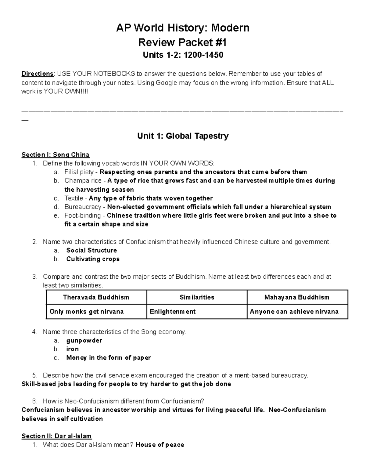 Review Packet #1 - nah - AP World History: Modern Review Packet Units 1 ...