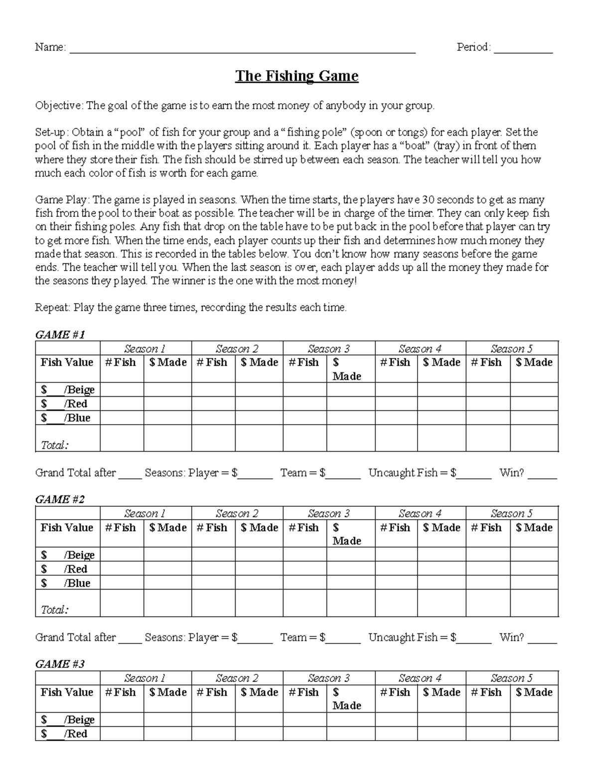 Sustainability Lab Fishing Game - Name