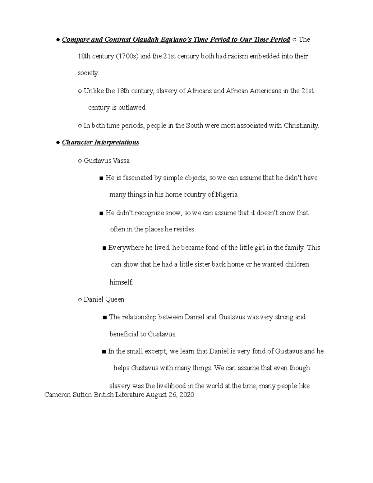 Reading Notes #1 - Compare and Contrast Olaudah Equiano’s Time Period ...