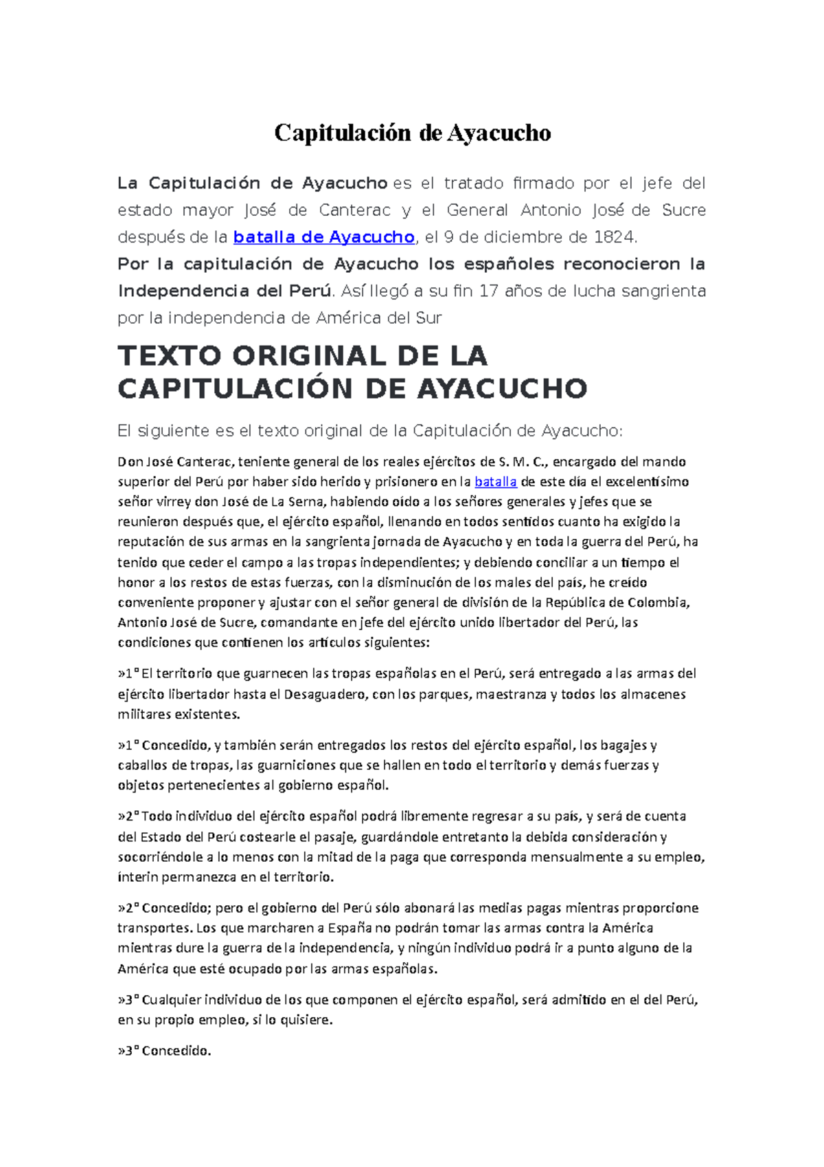 Capitulación de Ayacucho - Capitulación de Ayacucho La Capitulación de ...
