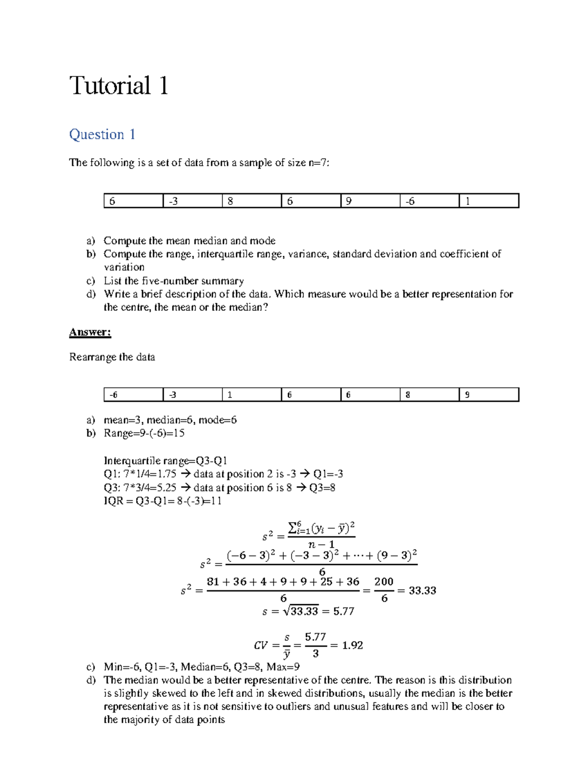 Tutorial 1 (with Answers) - 1DA3 - McMaster - Studocu