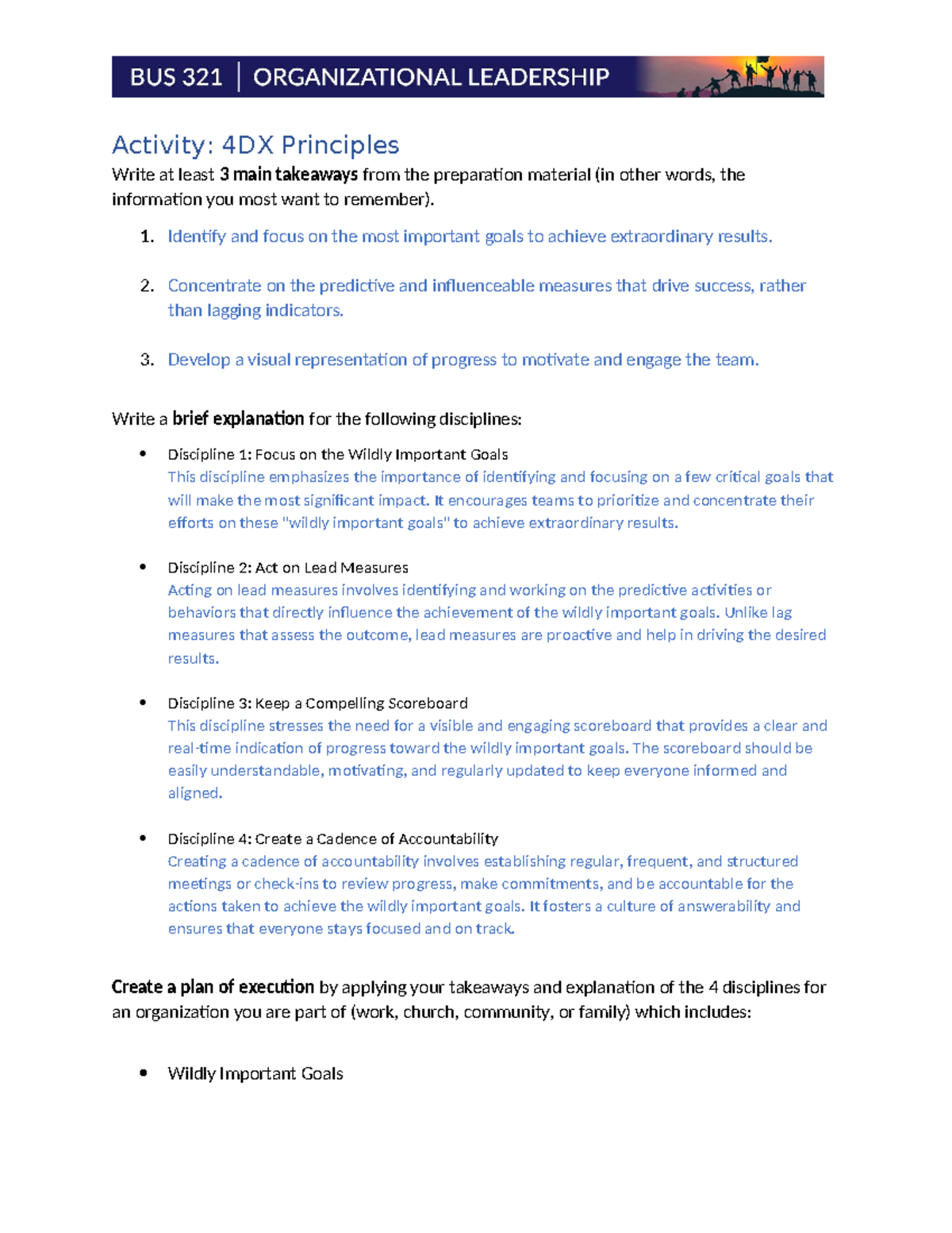 Bus321 W03 document activity 4DX principles Bernard Yankey - Activity ...