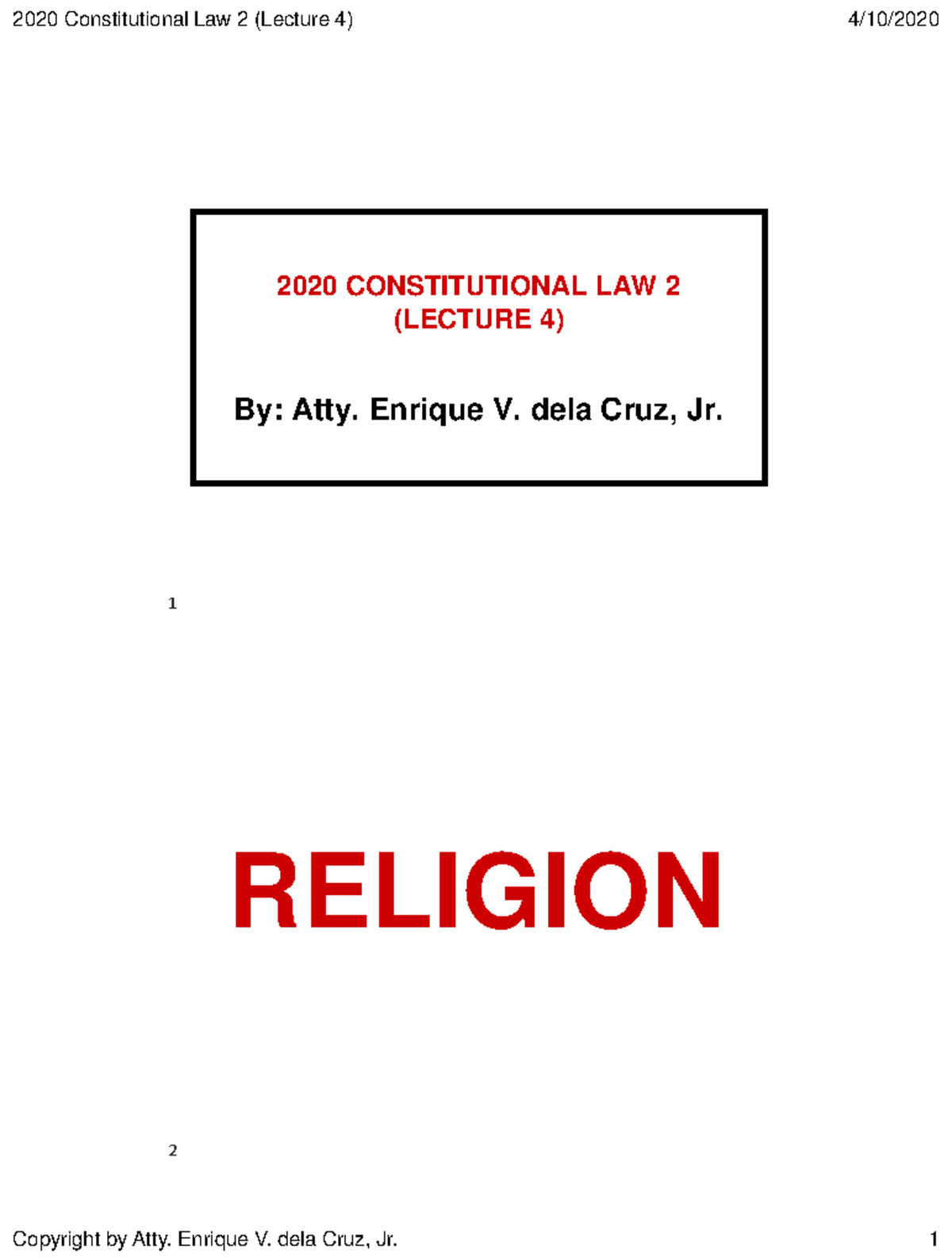 Lecture 4 2020 constitutional law 2 - 2020 CONSTITUTIONAL LAW 2 ...