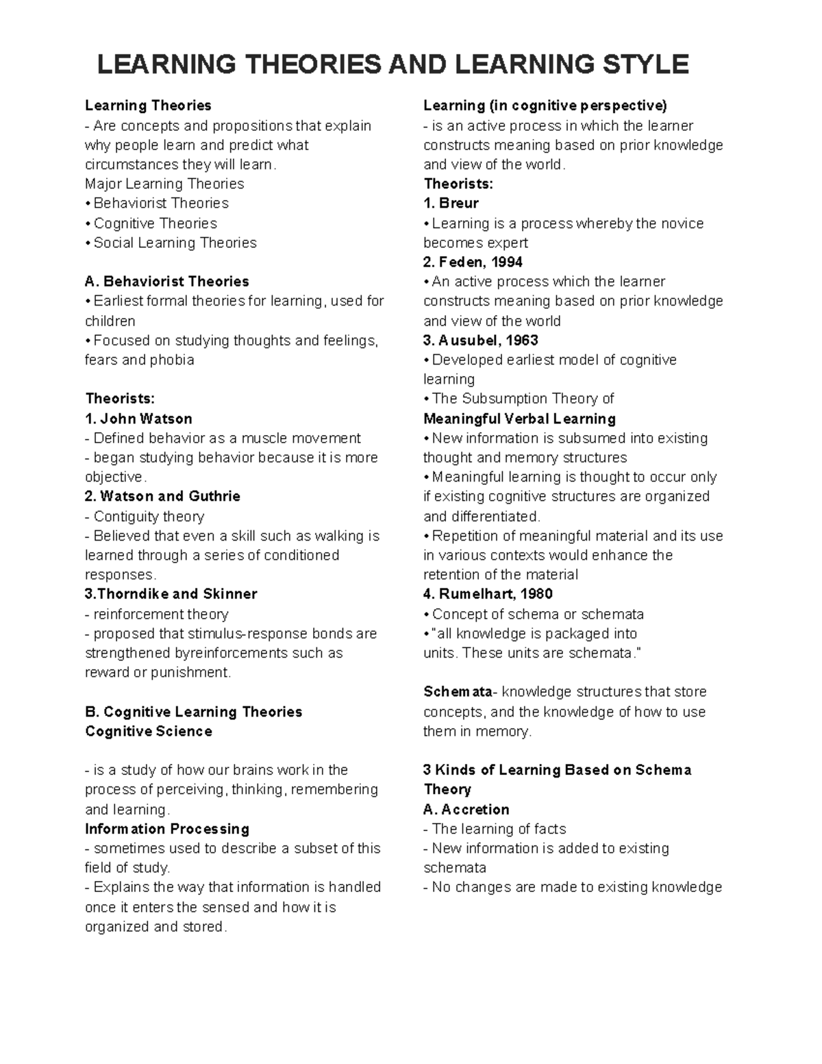 Pstm Learning Theories - Learning Theories Are concepts and ...