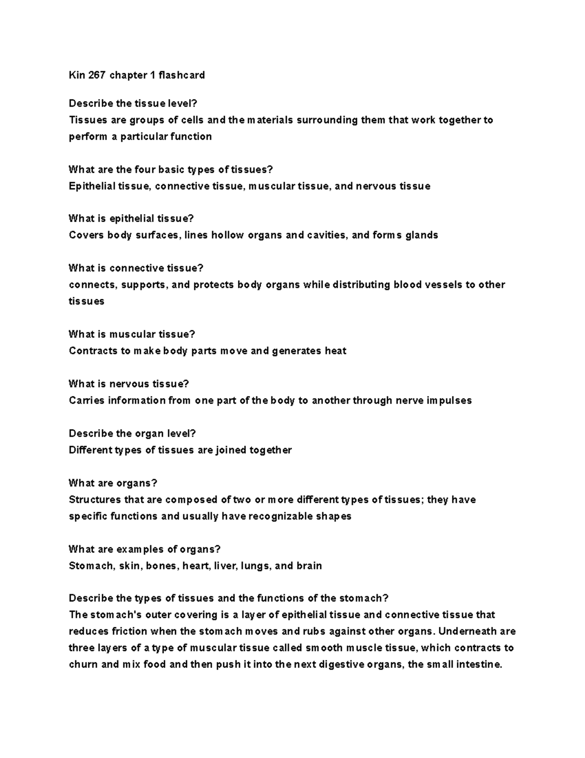 Kin 267 chapter 1 flashcard - Kin 267 chapter 1 flashcard Describe the ...