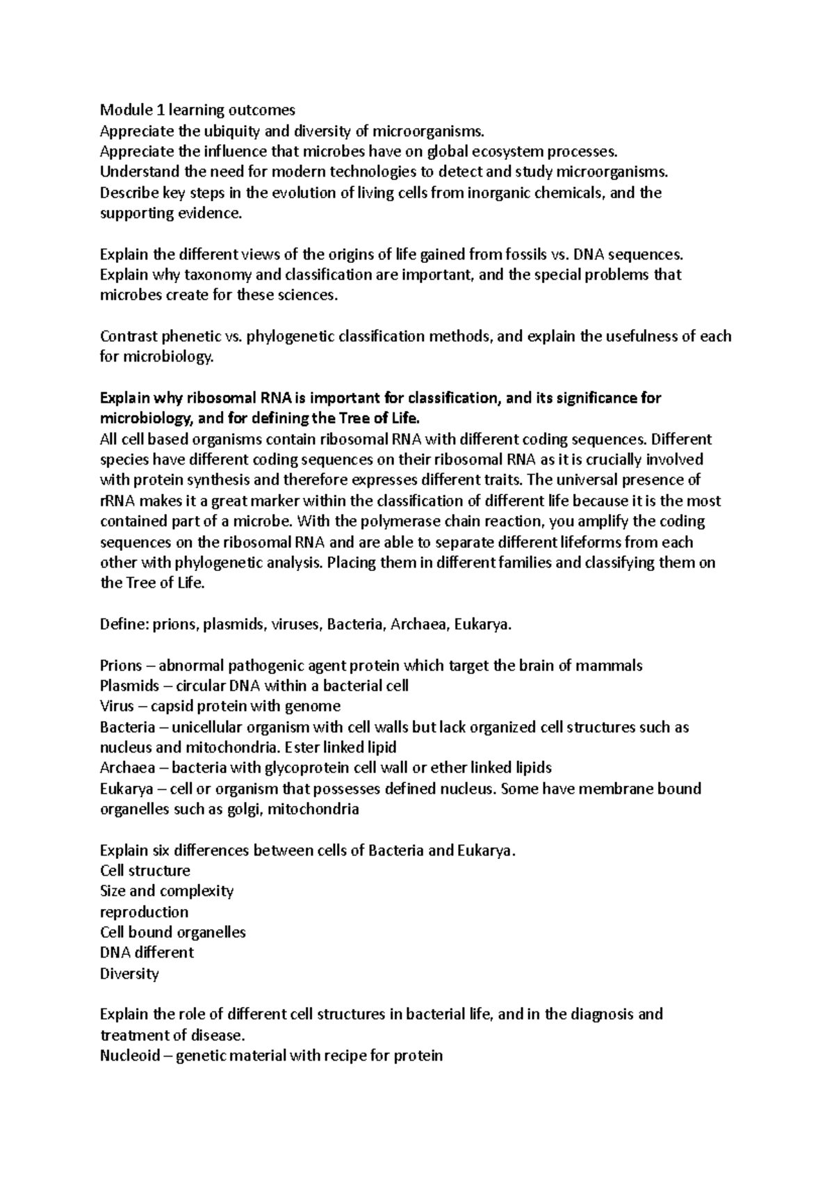 Module 1 learning outcomes - Module 1 learning outcomes Appreciate the ubiquity and diversity of ...