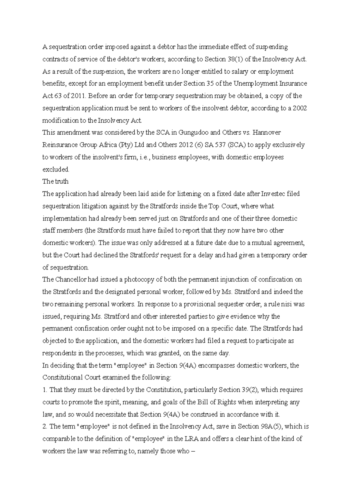 Commercial law assigment - A sequestration order imposed against a ...