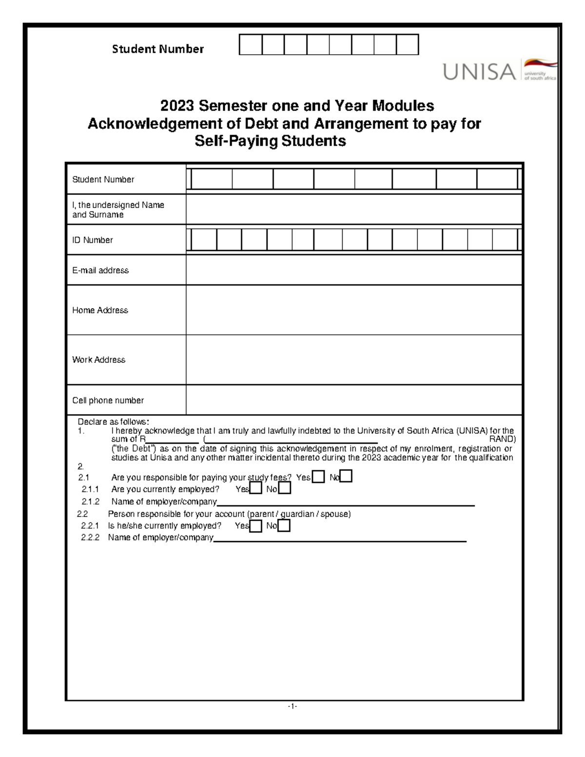AODForm 2023 - 2023 Semester one and Year Modules Acknowledgement of ...