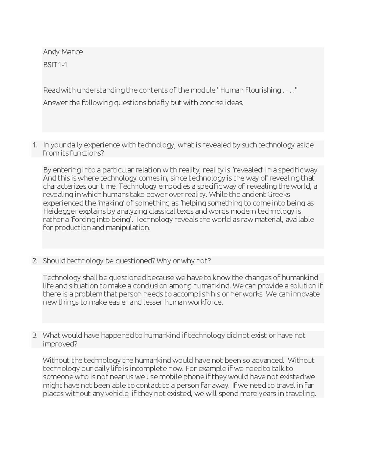 Andy Mance STS questions - Andy Mance BSIT1- Read with understanding ...