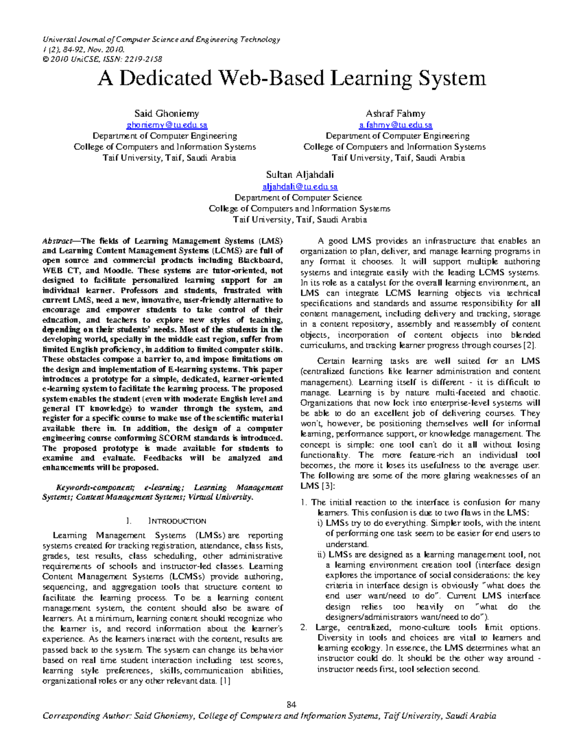 A Dedicated Web-Based Learning System - Universal Journal of Computer ...