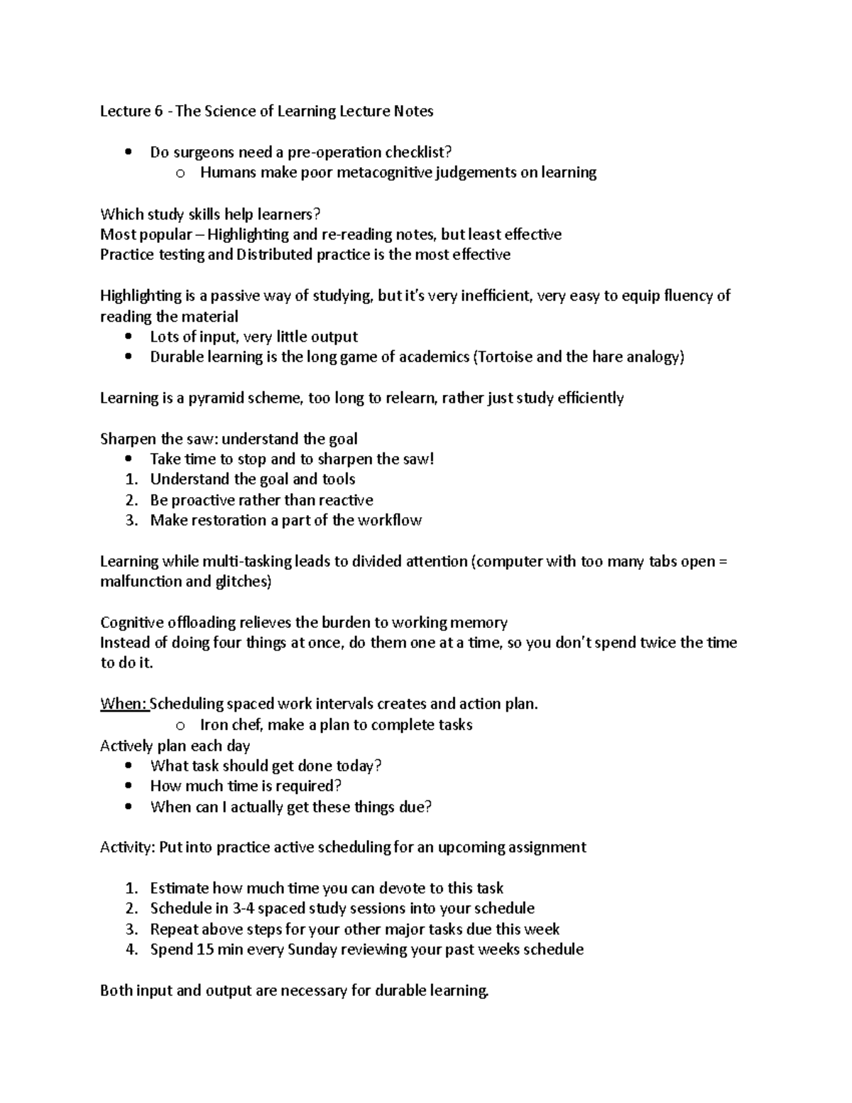 Lecture 6 - The Science of Learning - Lecture 6 - The Science of ...