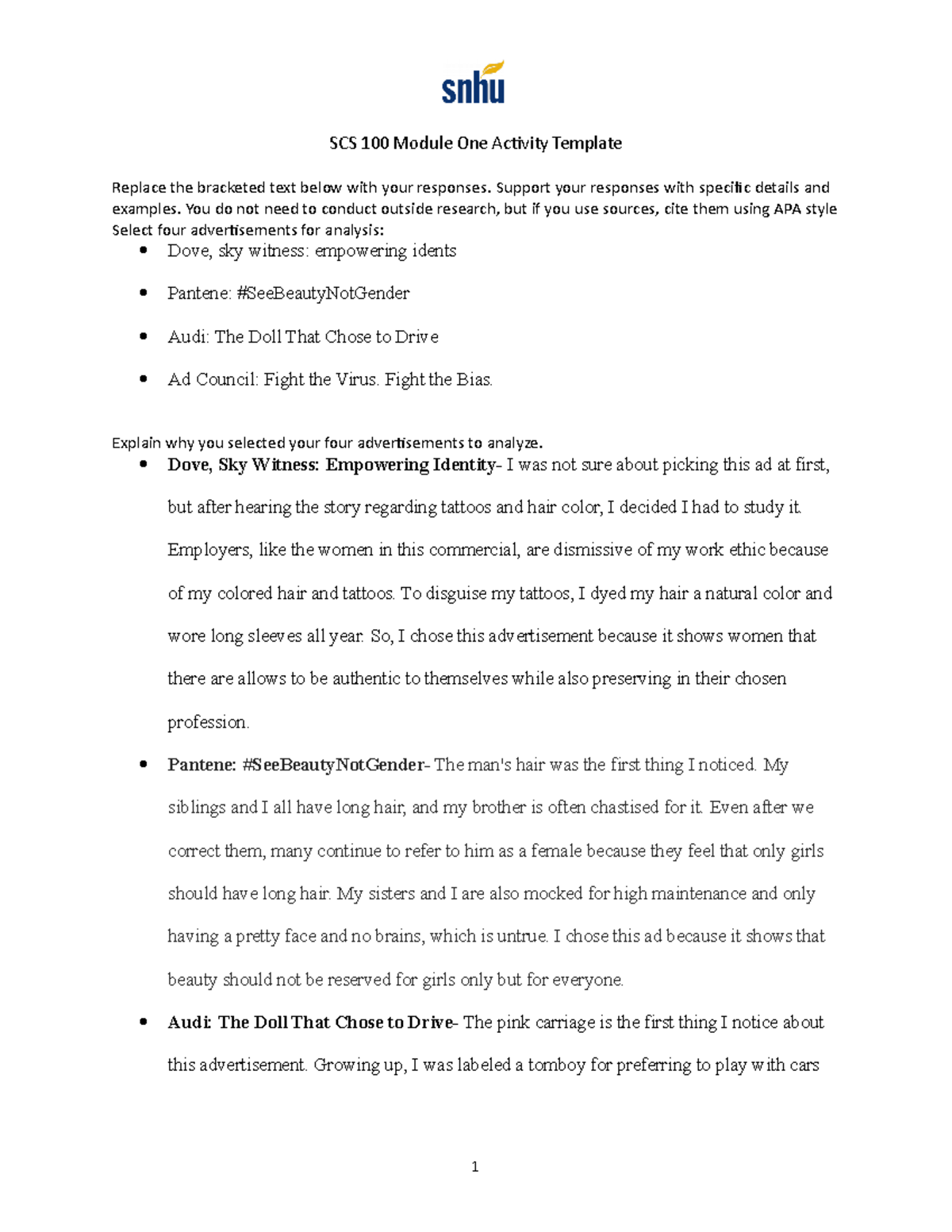 SCS-100 module 1 1-2 assignment - SCS 100 Module One Activity Template ...