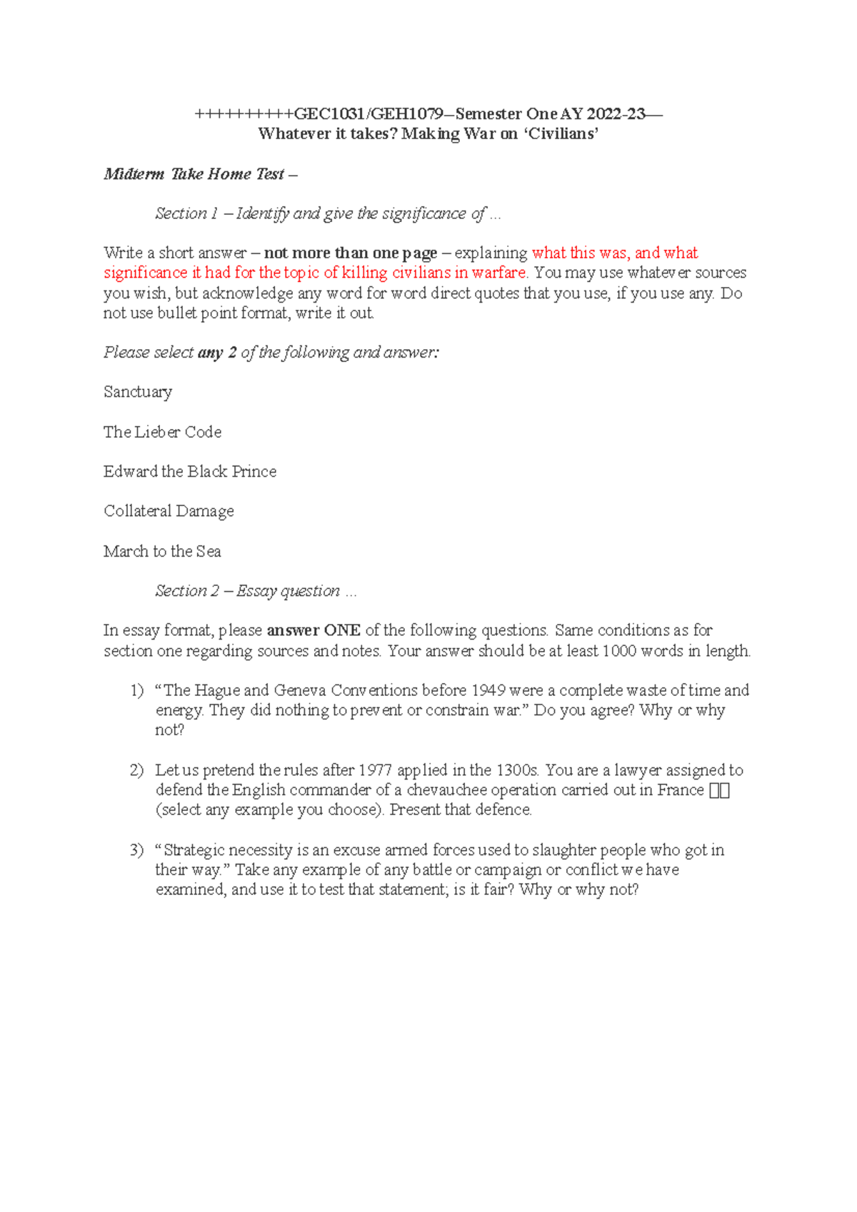 GEC1031GEH1079 MT Test in 23 - ++++++++++GEC1031/GEH1079-Semester One ...