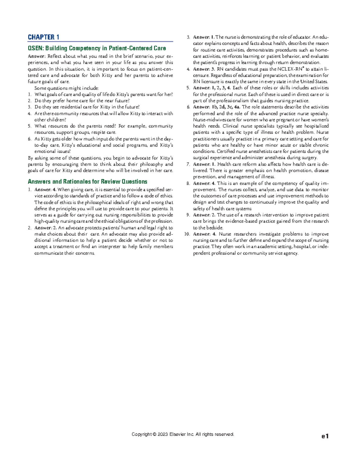 Chapter 001 - review - e CHAPTER 1 QSEN: Building Competency in Patient ...