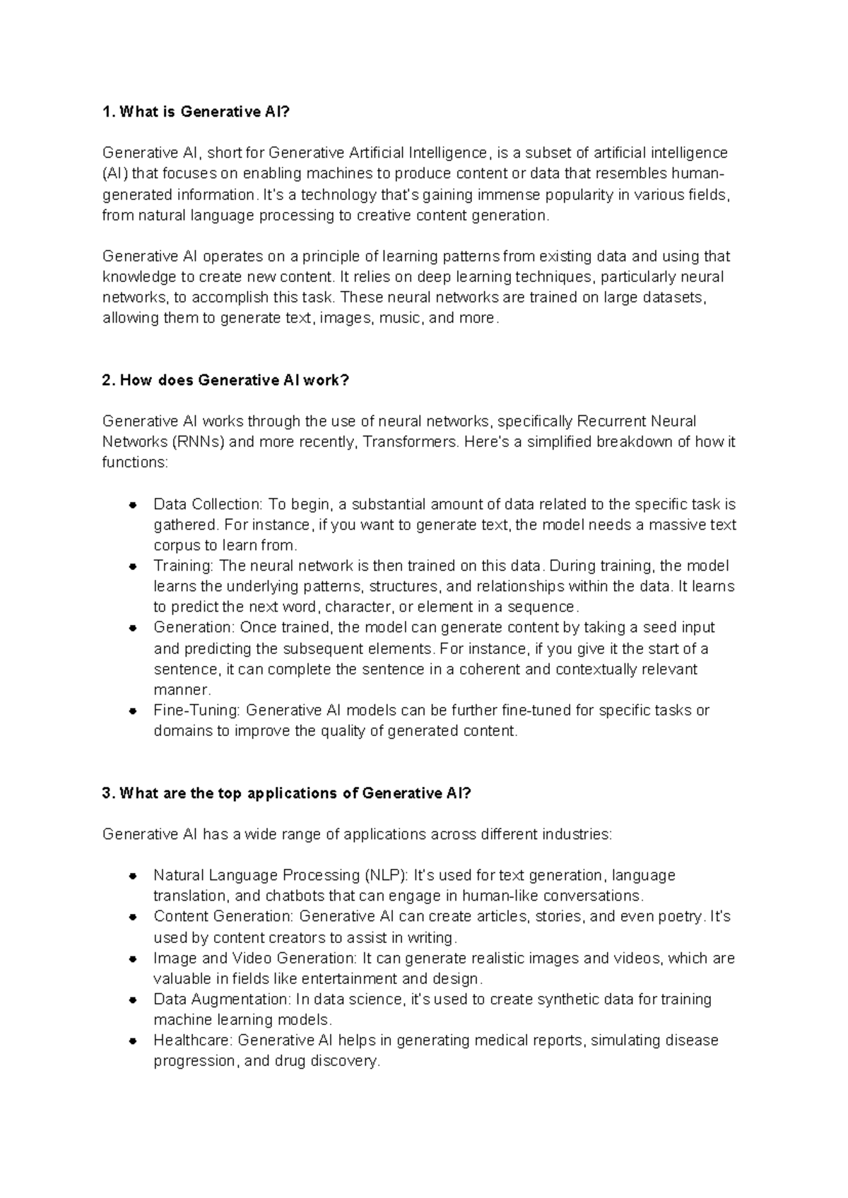 Generative AI Interview Questions - What is Generative AI? Generative AI, short for Generative ...