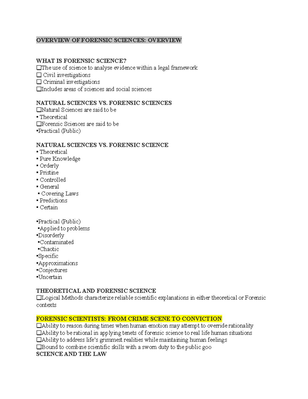 Forensics Introduction slides - OVERVIEW OF FORENSIC SCIENCES: OVERVIEW ...