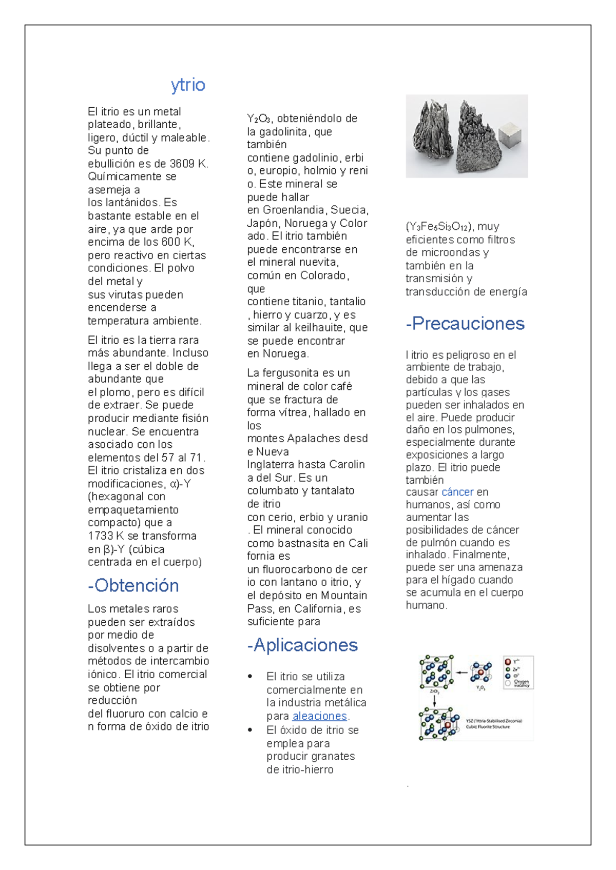 Ytrio S.P 10mo 1 - ... - ytrio El itrio es un metal plateado, brillante ...